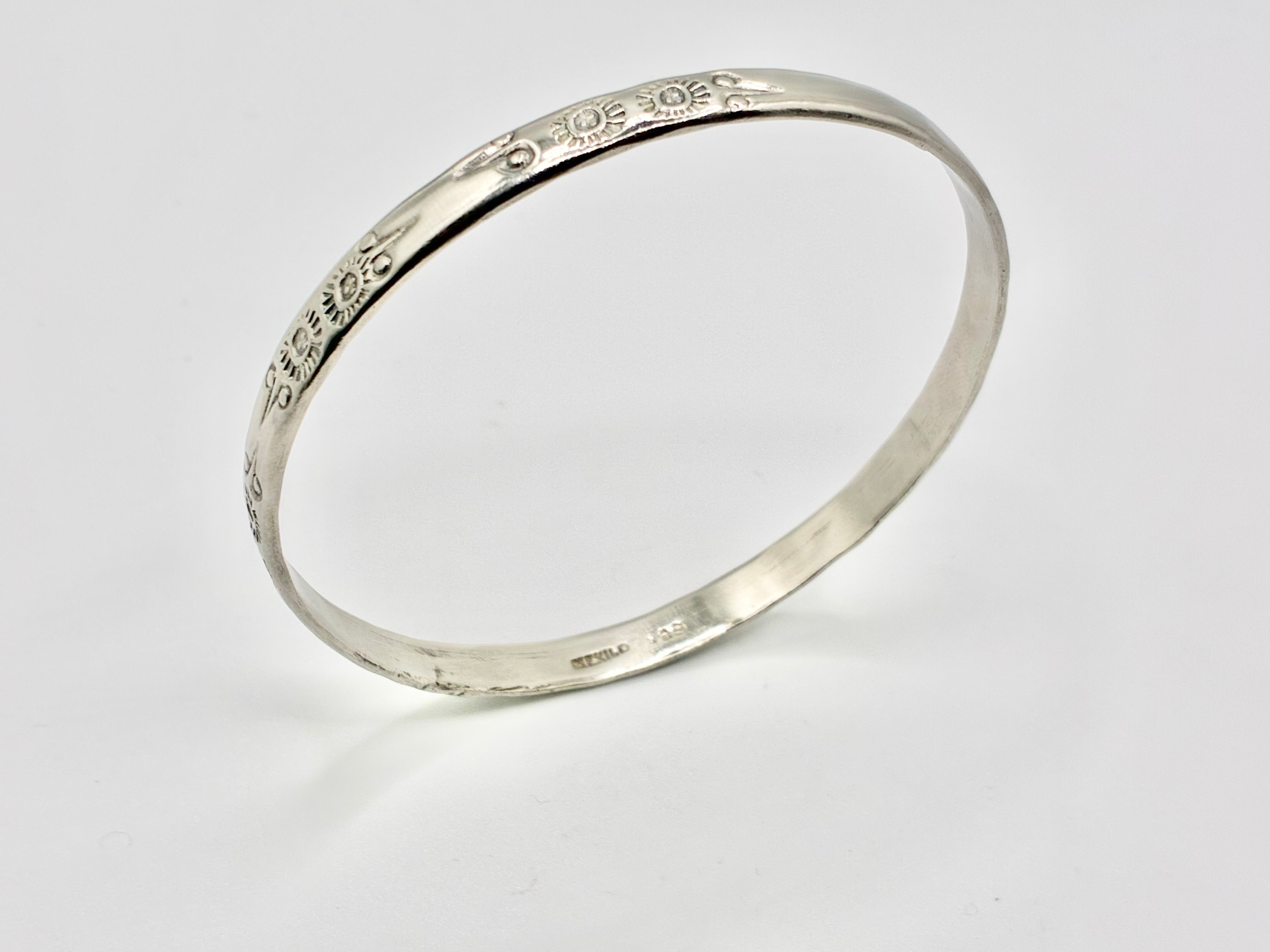 Mexico Sterling Silver Stamped Bangle – 925 – GemQuestCo