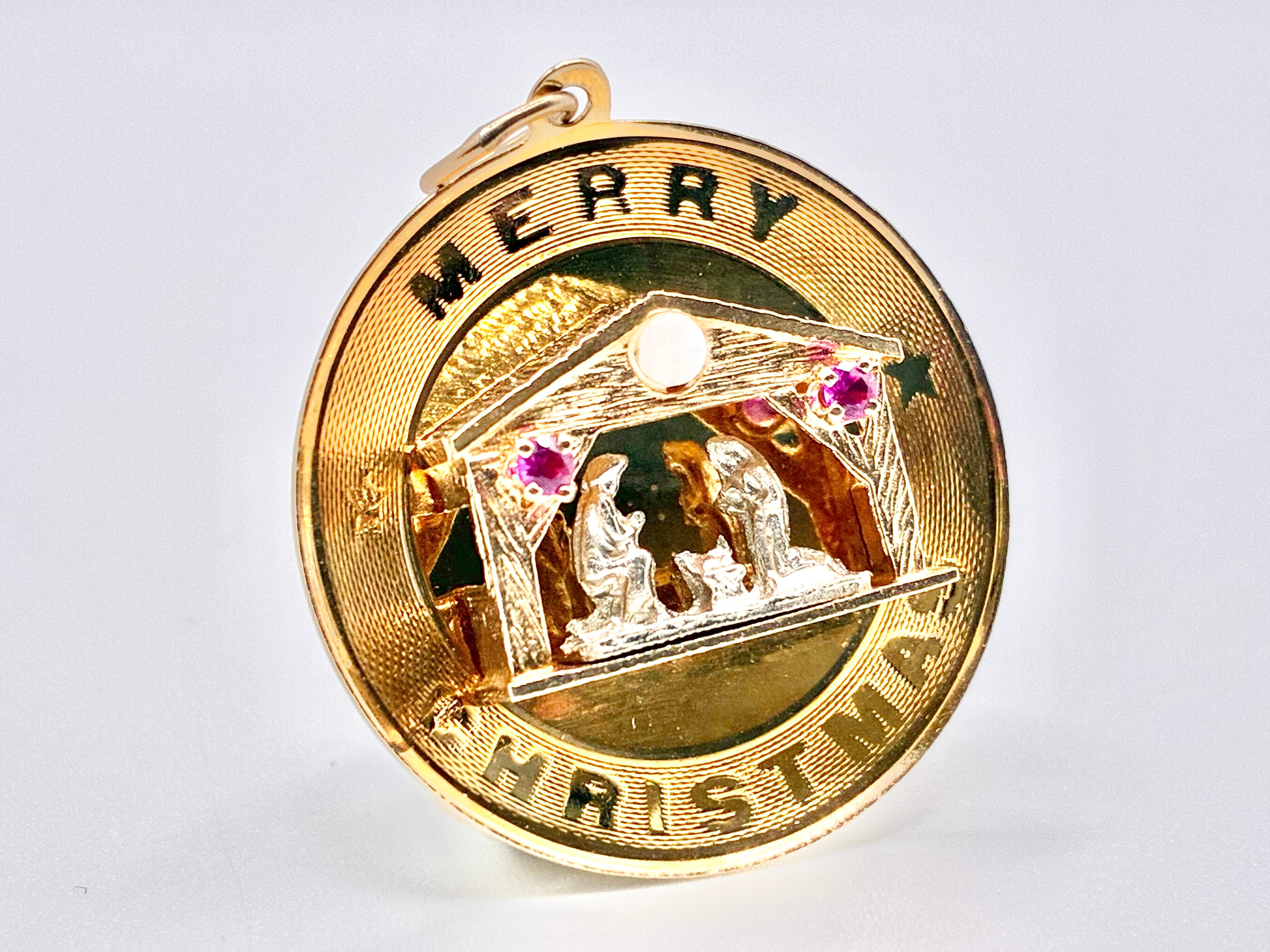 14K Gold “Merry Christmas” Nativity Charm – GemQuestCo